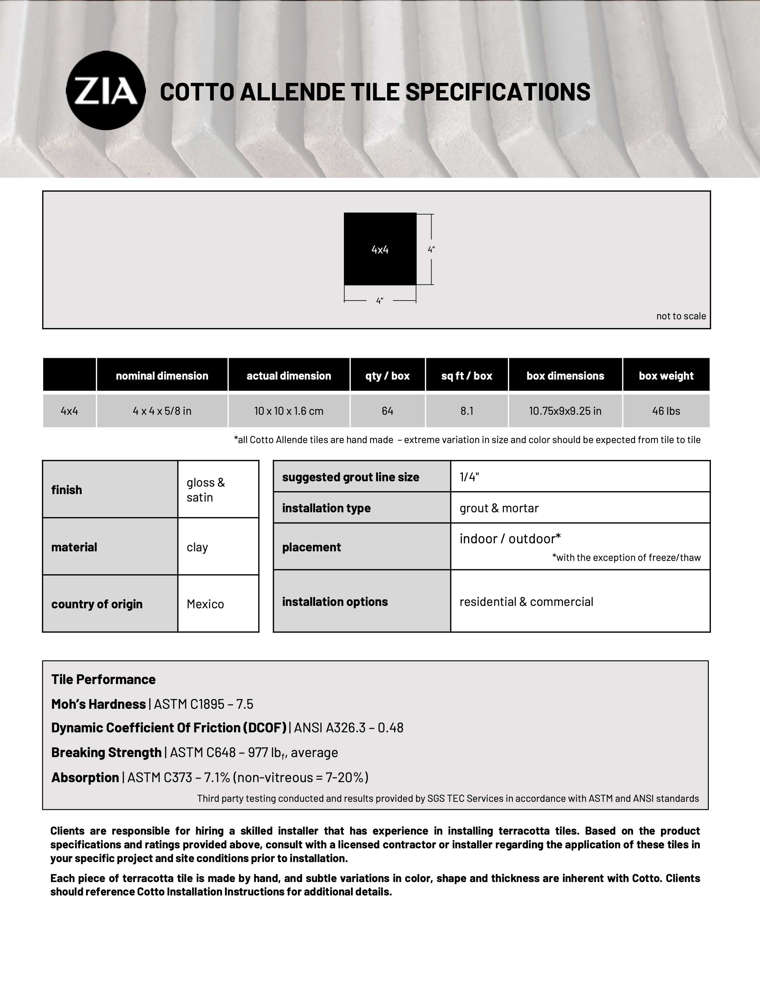 Cotto Allende Spec Sheet – Zia Tile